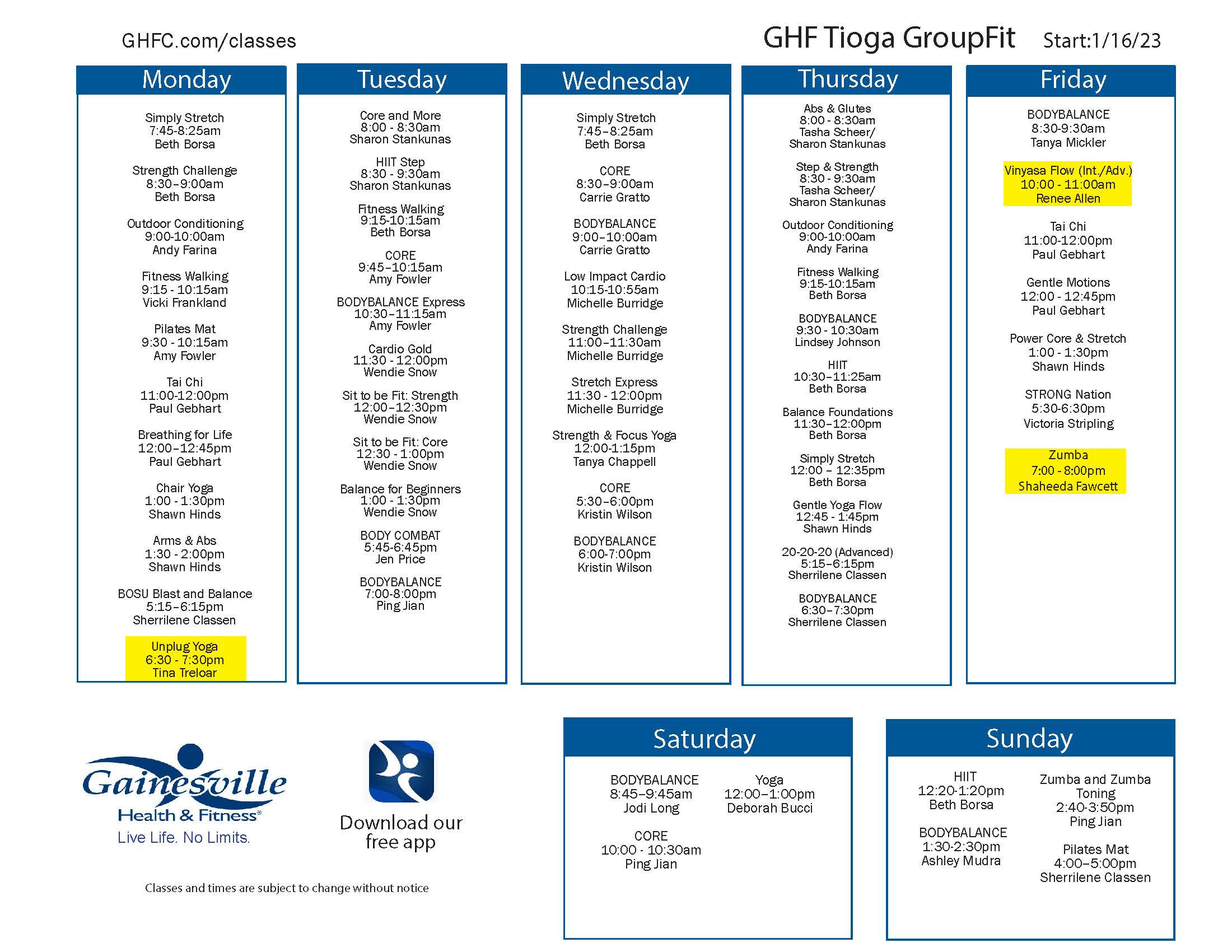 GHF Class Schedule Preview - Gainesville Health & Fitness