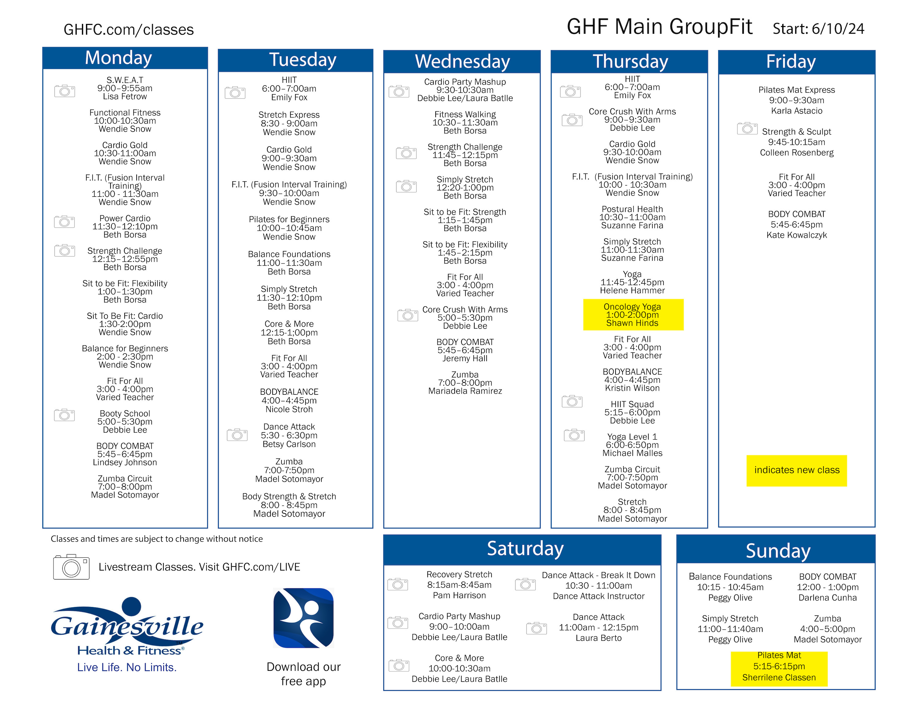 GHF Class Schedule Preview - Gainesville Health & Fitness