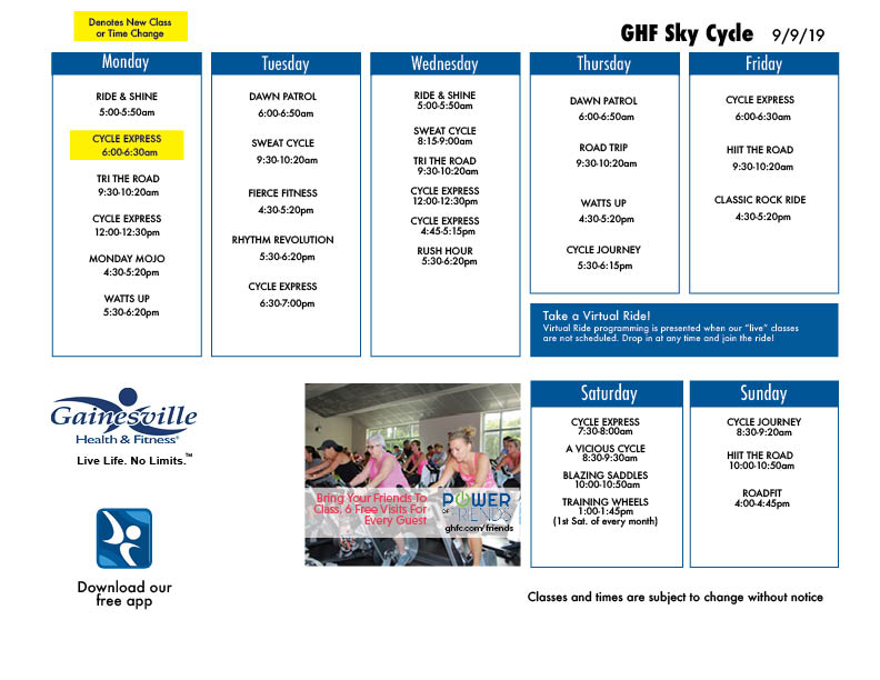 GHF Class Schedule Preview - Gainesville Health & Fitness