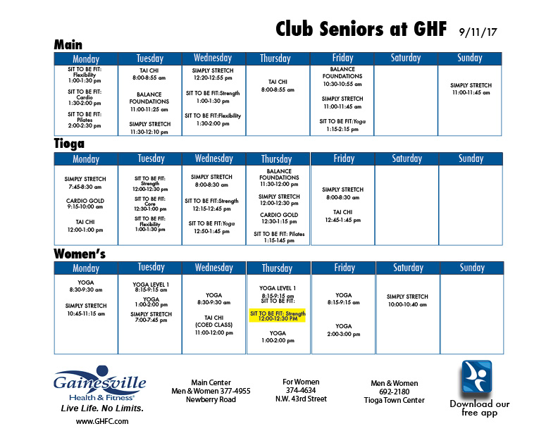 GHF Class Schedule Preview - Gainesville Health & Fitness
