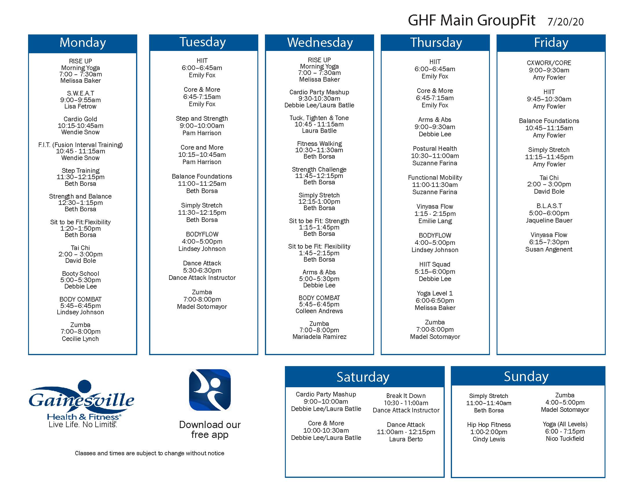 GHF Class Schedule Preview - Gainesville Health & Fitness