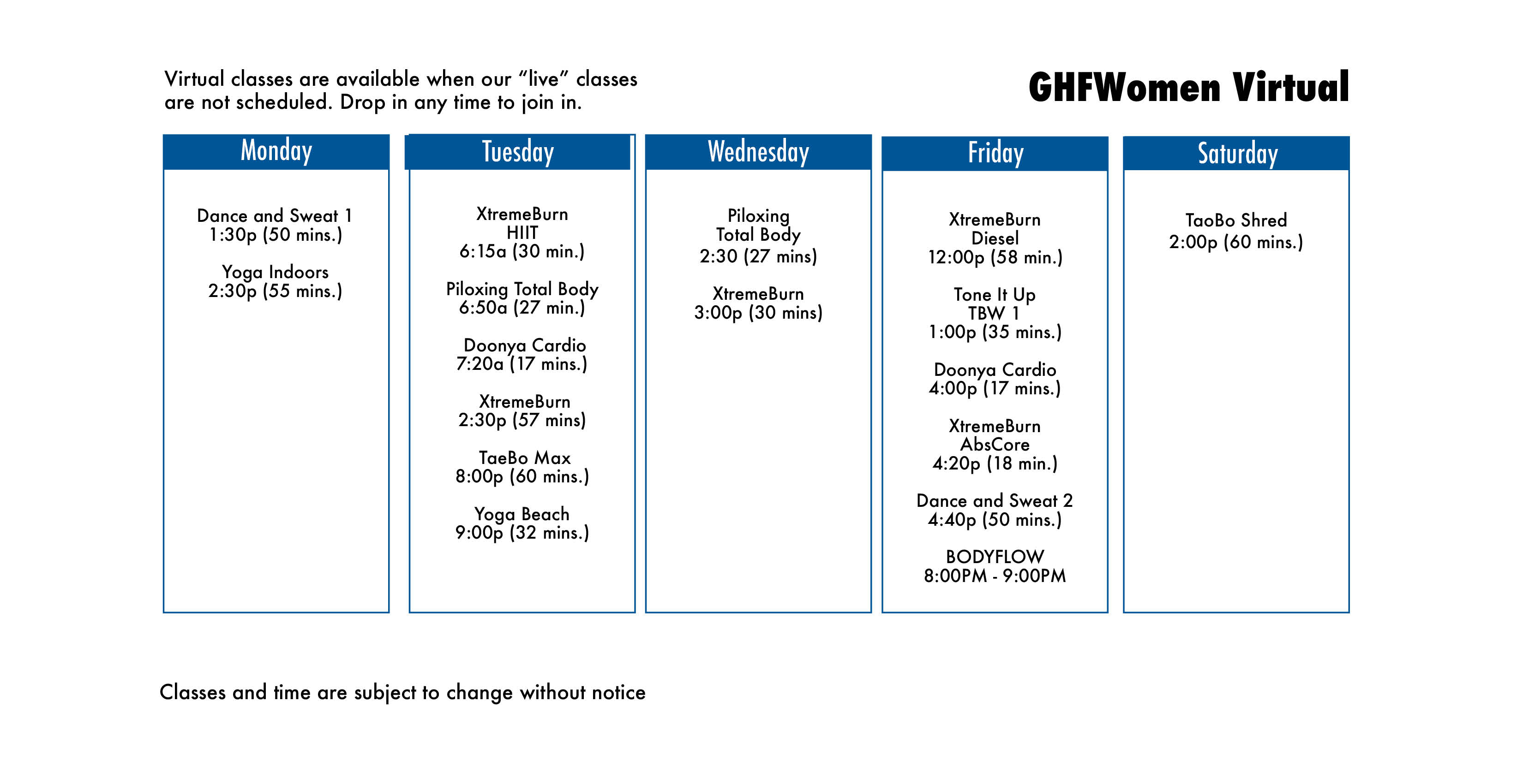 Virtual Class Schedule Gainesville Health Fitness